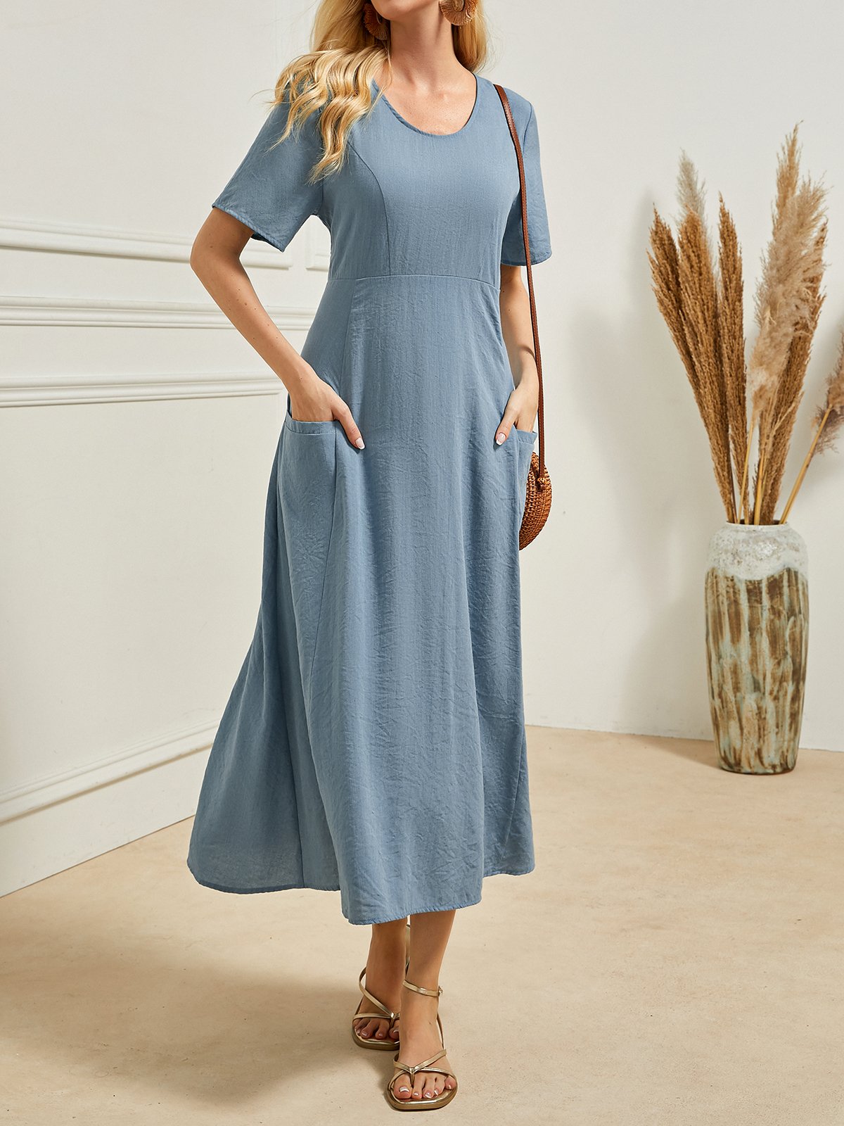 Solid Color Loose Casual Pocket Dress | roselinlin