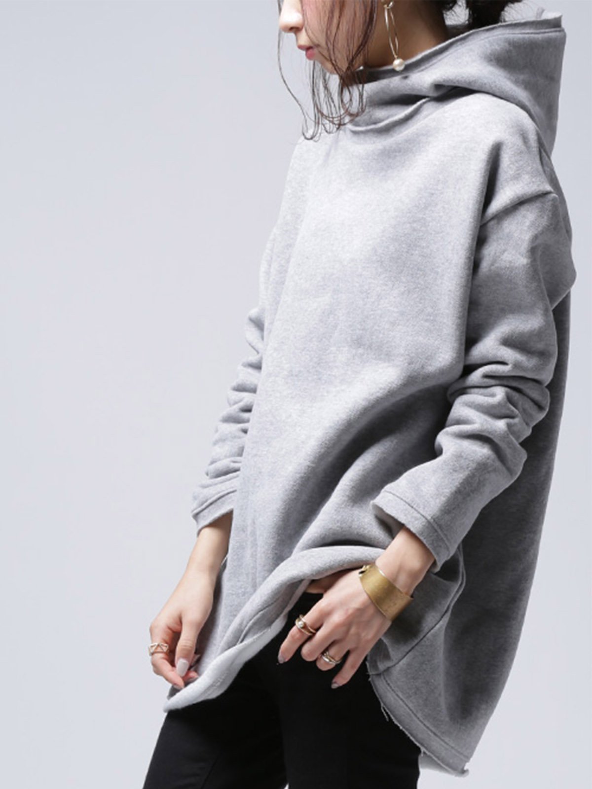 Gray Hoodie Solid Long Sleeve Sweatshirts Roselinlin