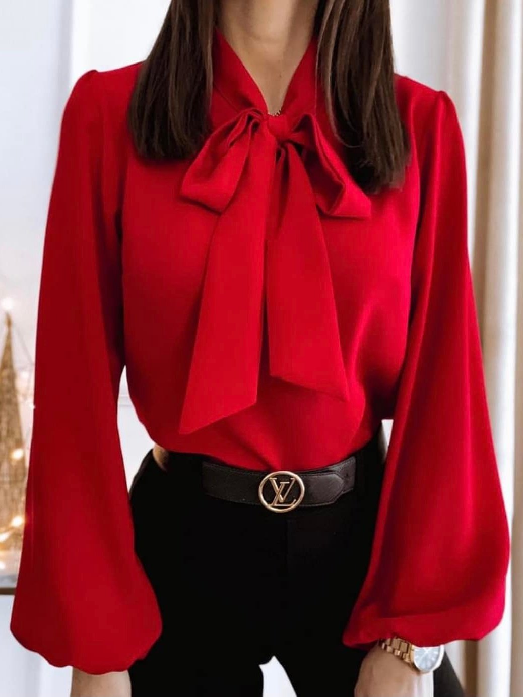 Women's Long Sleeve Shirt Spring/Fall White Plain Split Joint V Neck ...