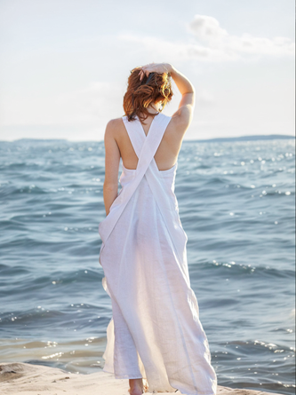 Linen Spaghetti Plain Cotton And Linen Dress With No | roselinlin